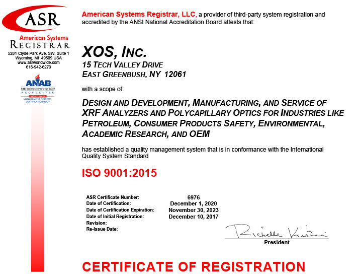 XOS is ISO 9001-2015 Certified